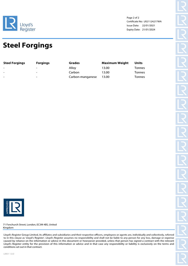 LR Certificate - Jiangsu Hongsheng Heavy Industry Group Co.,Ltd